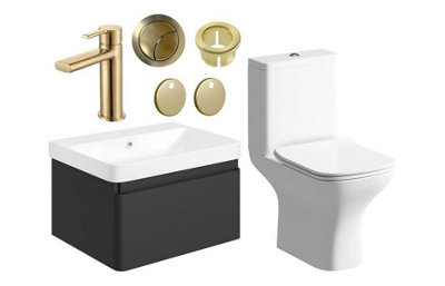 Aquarius Sophie 605MM Vanity Unit Matt Black WC Set with Brushed Brass ...