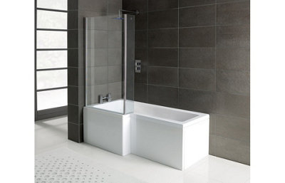 Aquarius Splash 1700mm x 700mm L/H L-Shape Shower Bath, Screen And ...