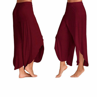 Aquarius Super Soft Modal Spandex Yoga Pilates Pants, Wine Red M