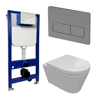 AQUARIUS URBANO RIMLESS WALL HUNG TOILET PACK WITH FRAME, SOFT CLOSING ...