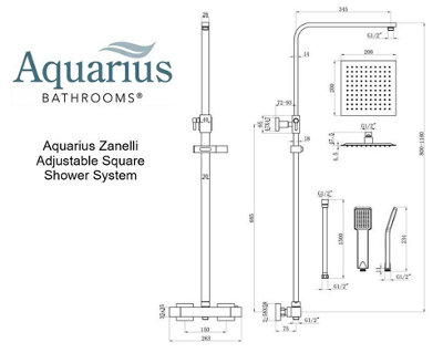 Aquarius Zanelli Square Adjustable Shower System Brushed Bronze