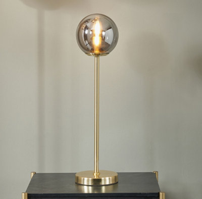 Arabella Smoked Glass Orb and Gold Metal Table Lamp