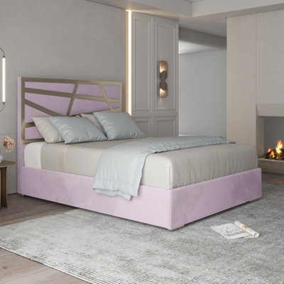 Arabella Upholstered Soft Velvet Metal Bed Frame - Pink
