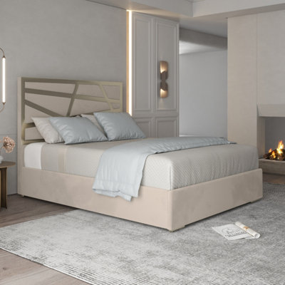 Arabella Upholstered Soft Velvet Metal Cream Bed Frame