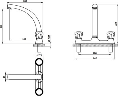 Araya Modern Deck Kitchen Mixer Tap Chrome - Dual Handle Sink Mixer ...