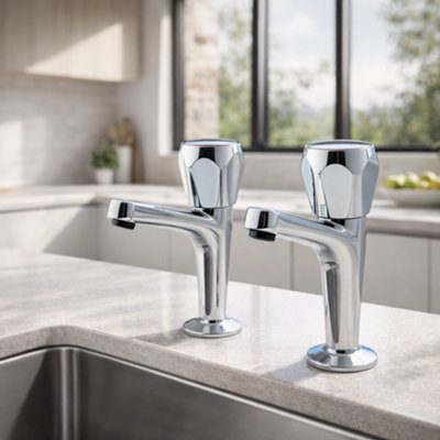 Araya Modern High Neck Kitchen Tap Pair - Chrome Finish - Separate Hot ...