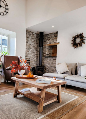 ARBA Rustic Solid Wood Coffee Table (L90xW44cm) With Shelf