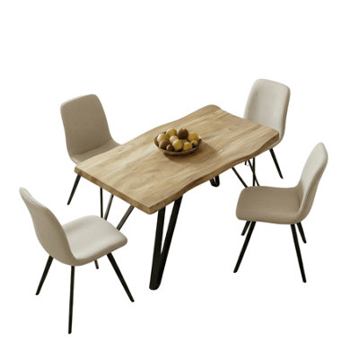 Arbore 140cm Oak-Effect Dining Table & 4 Ashford Beige Bouclé Chairs Set