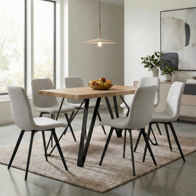 Arbore 140cm Oak-Effect Dining Table & 6 Ashford Off-White Bouclé Chairs Set