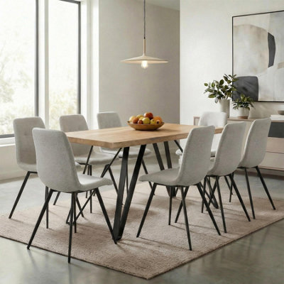 Arbore 140cm Oak-Effect Dining Table & 8 Ashford Off-White Bouclé Chairs Set