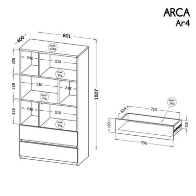 Arca AR4 Bookcase - Sleek and Modern Storage, H1507mm W801mm D400mm in ...