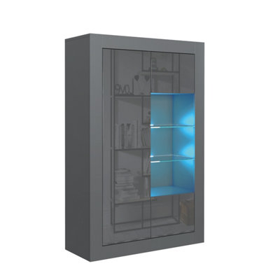 Arcadia Display Cabinet 140cm Dark Grey with High Gloss Doors and LED ...