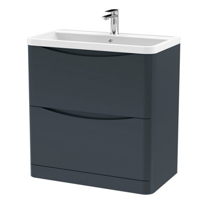 Arch Floor Standing 2 Drawer Vanity Basin Unit with Polymarble Basin, 800mm - Satin Anthracite ...
