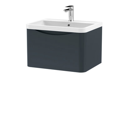 Arch Wall Hung 1 Drawer Vanity Basin Unit with Polymarble Basin, 600mm ...