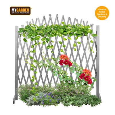Arched Expandable Wooden Grey Trellis Fence Garden Outdoor Freestanding ...