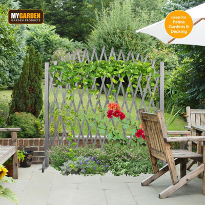 Arched Expandable Wooden Grey Trellis Fence Garden Outdoor Freestanding ...