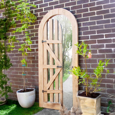 Arched Wooden Glass Illusion Mirror Gate Outdoor Decorative 180cm x 60cm