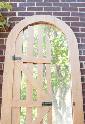 Arched Wooden Glass Illusion Mirror Gate Outdoor Decorative 180cm x 60cm