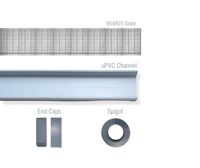Architectural Channel Drain Kit, 1000mm L x 74mm W x 27mm D, 316 Marine ...