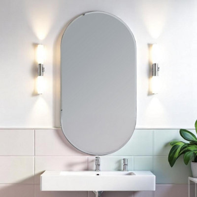 Archway Oval Wall Mounted Frameless Bevelled Edge Bathroom Mirror 80 x ...