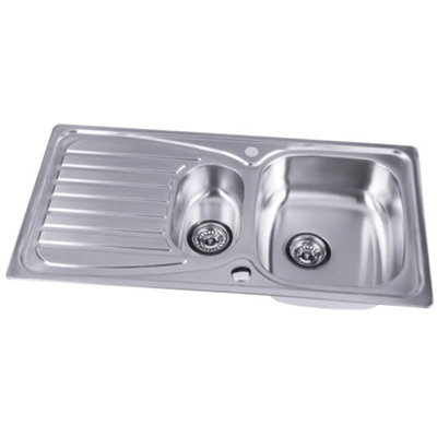Arciflo Stainless Steel Kitchen Sink Inset 1.5 Bowl Reversible Drainer ...