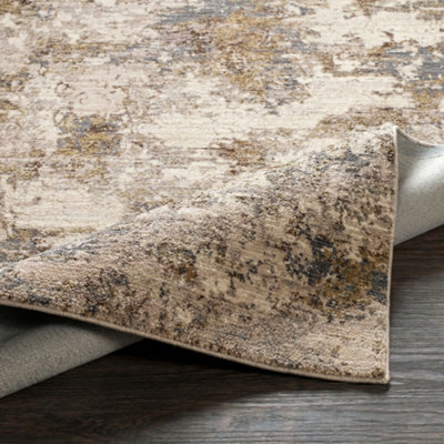 Arda-Abstract Grey Brown Taupe Modern Marble Fringe Living Dining ...