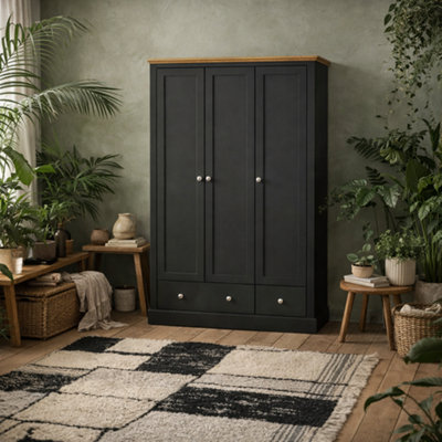 Ardee 3 Door 2 Drawer Wardrobe in Dark Grey and Natural Oak
