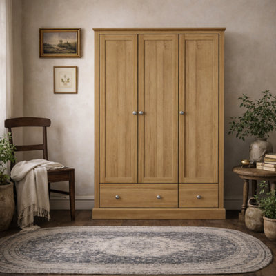 Ardee Natural Oak 3-Door Wardrobe with 2 Drawers 112.9cm Wide