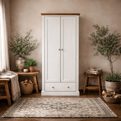 Ardee White and Natural Oak 2-Door Wardrobe with 1 Drawer