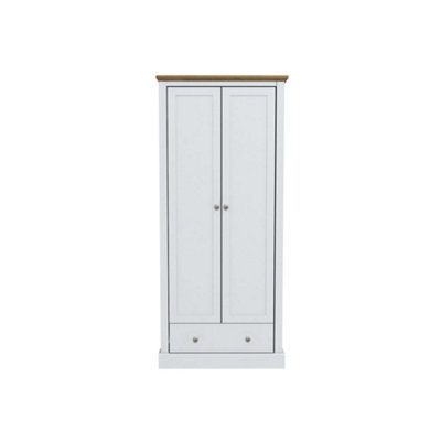 Ardee White and Natural Oak 2-Door Wardrobe with 1 Drawer