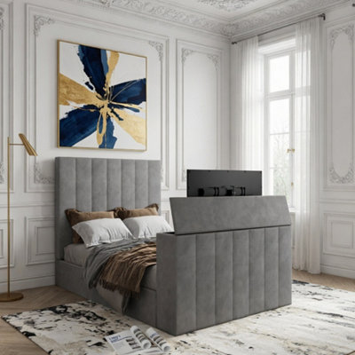 Ardingly Upholstered Soft Velvet Line Grey Tv Bespoke Bed Frame
