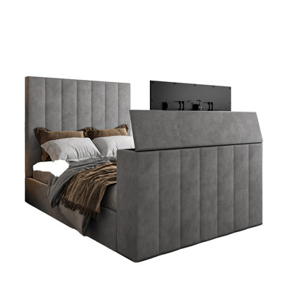 Ardingly Upholstered Soft Velvet Line Grey Tv Bespoke Bed Frame