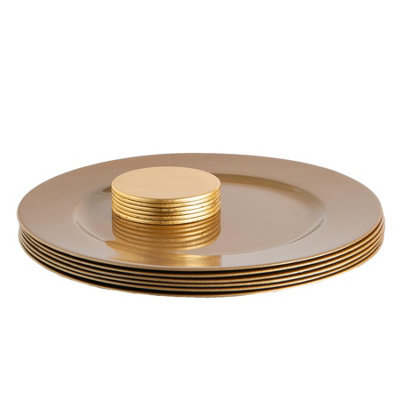 Argon Tableware 12 Piece Metallic Charger Plates & Coasters Set - Gold ...