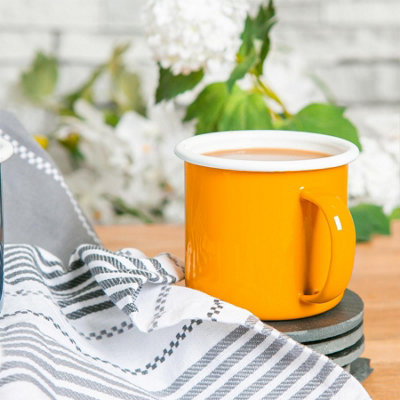 Argon Tableware 16 Piece White Enamel Dinner Set - cm - Yellow