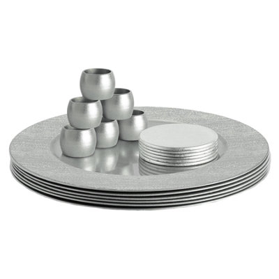 Argon Tableware 18pc Round Charger Plates Set - 33cm - Silver Rib