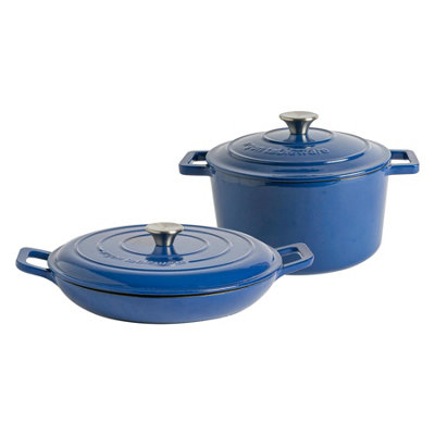 Argon Tableware 2 Piece Cast Iron Casserole Dish Set - Enameled Dutch ...
