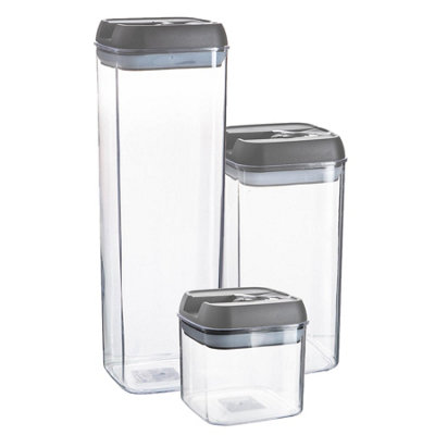 Argon Tableware 3 Piece Flip Lock Food Storage Container Set - 3 Sizes - Grey | DIY at B&Q