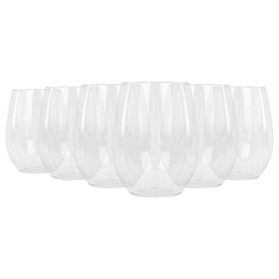 Argon Tableware 300ml Plastic Wine Glasses - Set of 6 - Clear Reusable ...