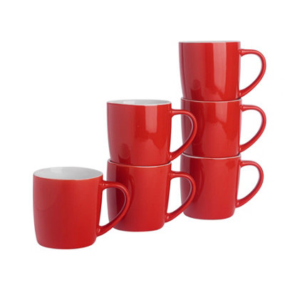 Argon Tableware 350ml Coloured Coffee Mugs - Red - Set of 6 - Gloss ...