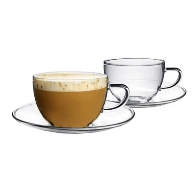 Argon Tableware 4 Piece Glass Cappuccino Cup & Saucer Set - 260ml ...