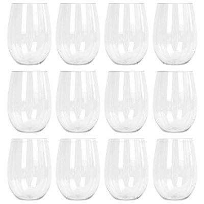 Argon Tableware 480ml Plastic Wine Glasses - Set of 12 - Clear Reusable ...