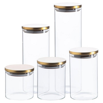 Argon Tableware 5pc Scandi Storage Jar Set with Metallic Lids - Gold