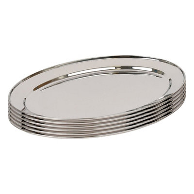Argon Tableware 6x Oval Serving Platters - 50 x 35cm - Stainless Steel ...