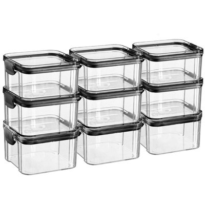 Argon Tableware 9x Food Storage Containers - 460ml - Black Reusable Airtight Stackable Meal Prep ...