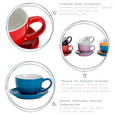 Argon Tableware - Coloured Cappuccino Cup & Saucer Set - 250ml - 12pc