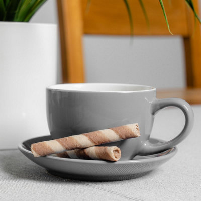 Argon Tableware Coloured Cappuccino Cup & Saucer Set - 250ml - Grey ...