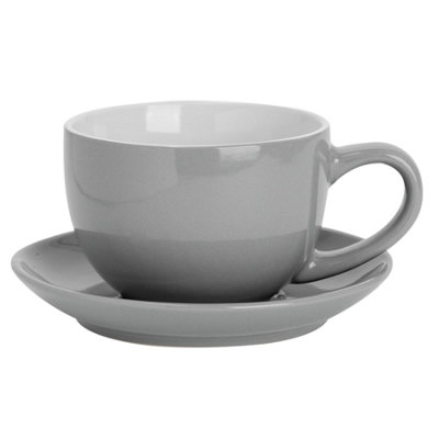 Argon Tableware Coloured Cappuccino Cup & Saucer Set - 250ml - Grey