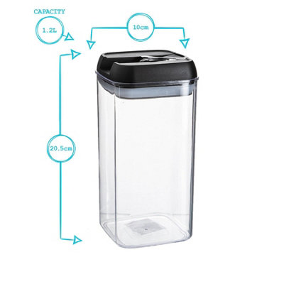Argon Tableware - Flip Lock Plastic Food Storage Containers - 1.2 Litre - Pack of 6 - Black
