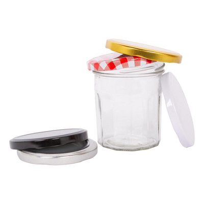 Argon Tableware Glass Jam Jars with Black Lids - 250ml - Pack of 6