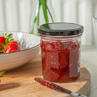 Argon Tableware Glass Jam Jars with Black Lids - 250ml - Pack of 6